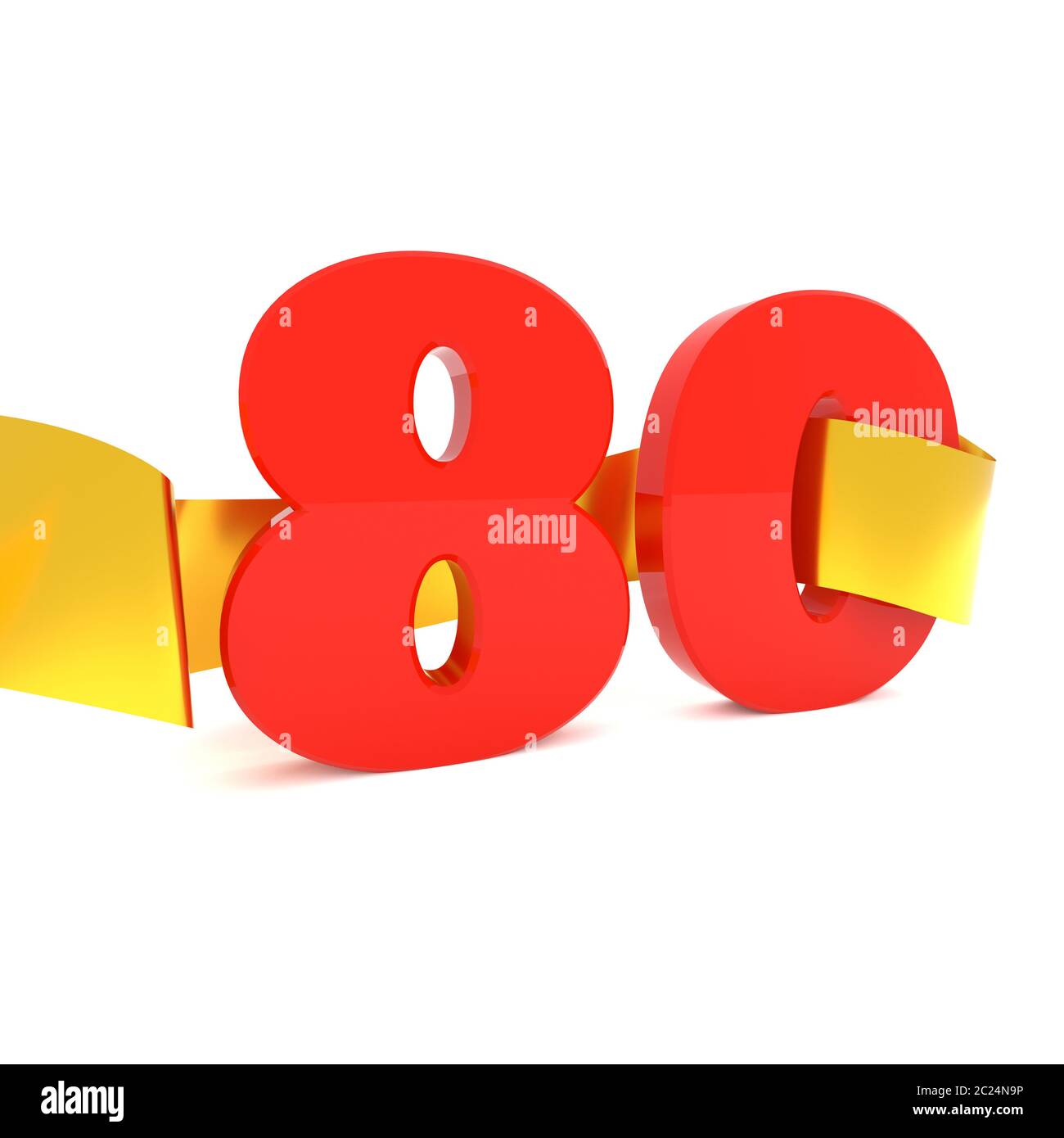 Big red 80 with a golden ribbon, 3d rendering Stock Photo - Alamy