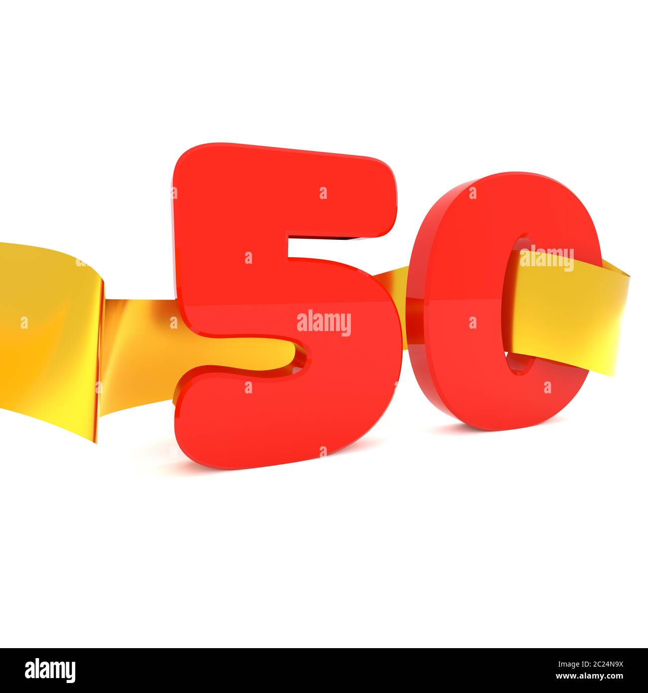 Big red 50 with a golden ribbon, 3d rendering Stock Photo - Alamy