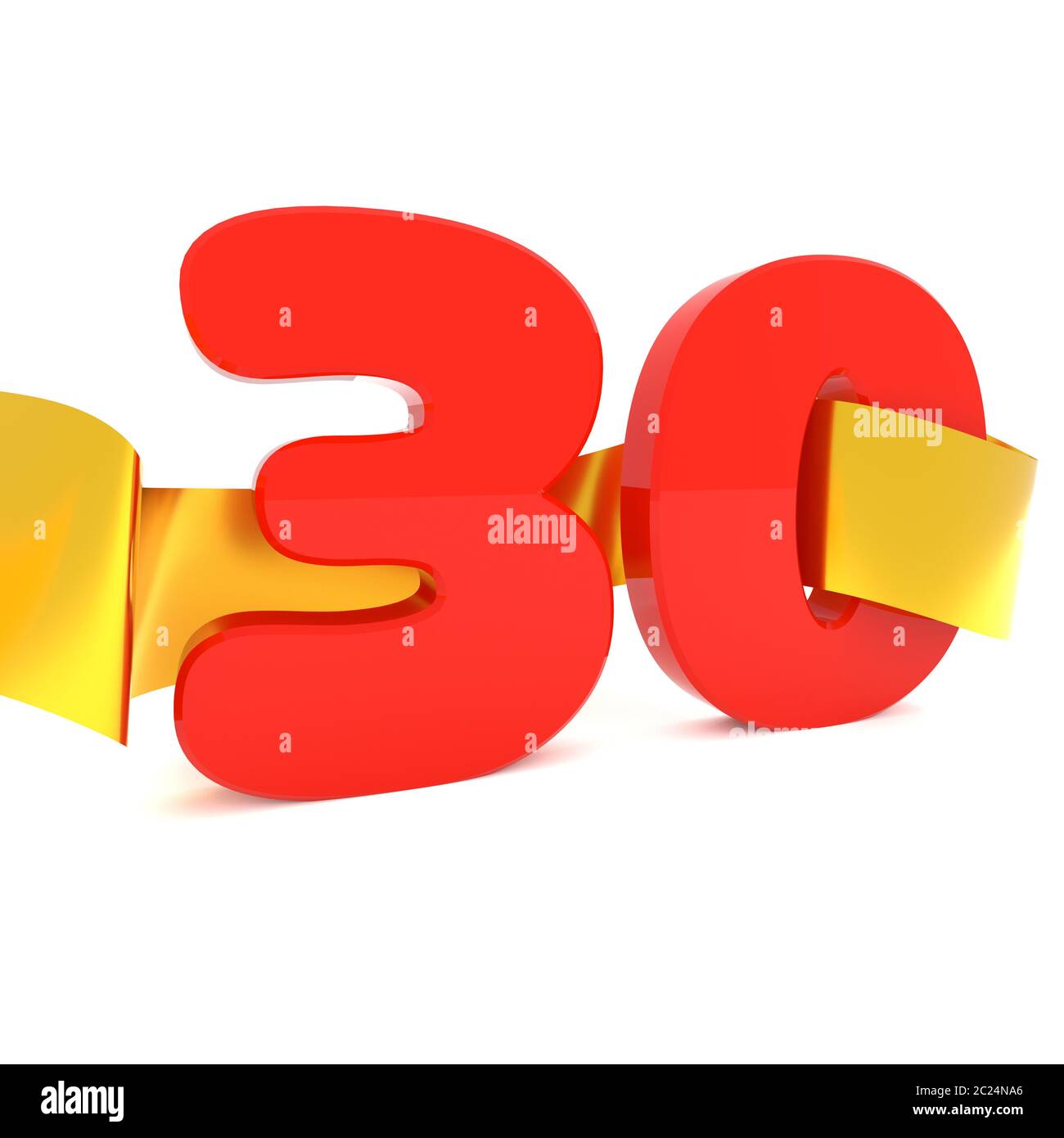 Big red 30 with a golden ribbon, 3d rendering Stock Photo - Alamy