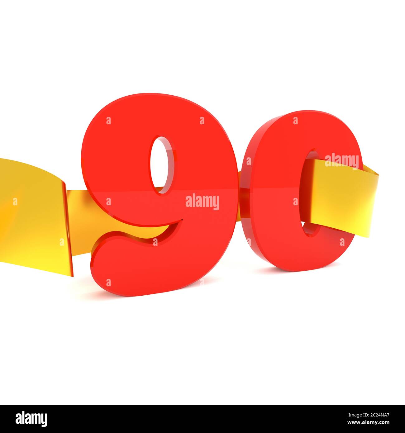 Big red 90 with a golden ribbon, 3d rendering Stock Photo - Alamy