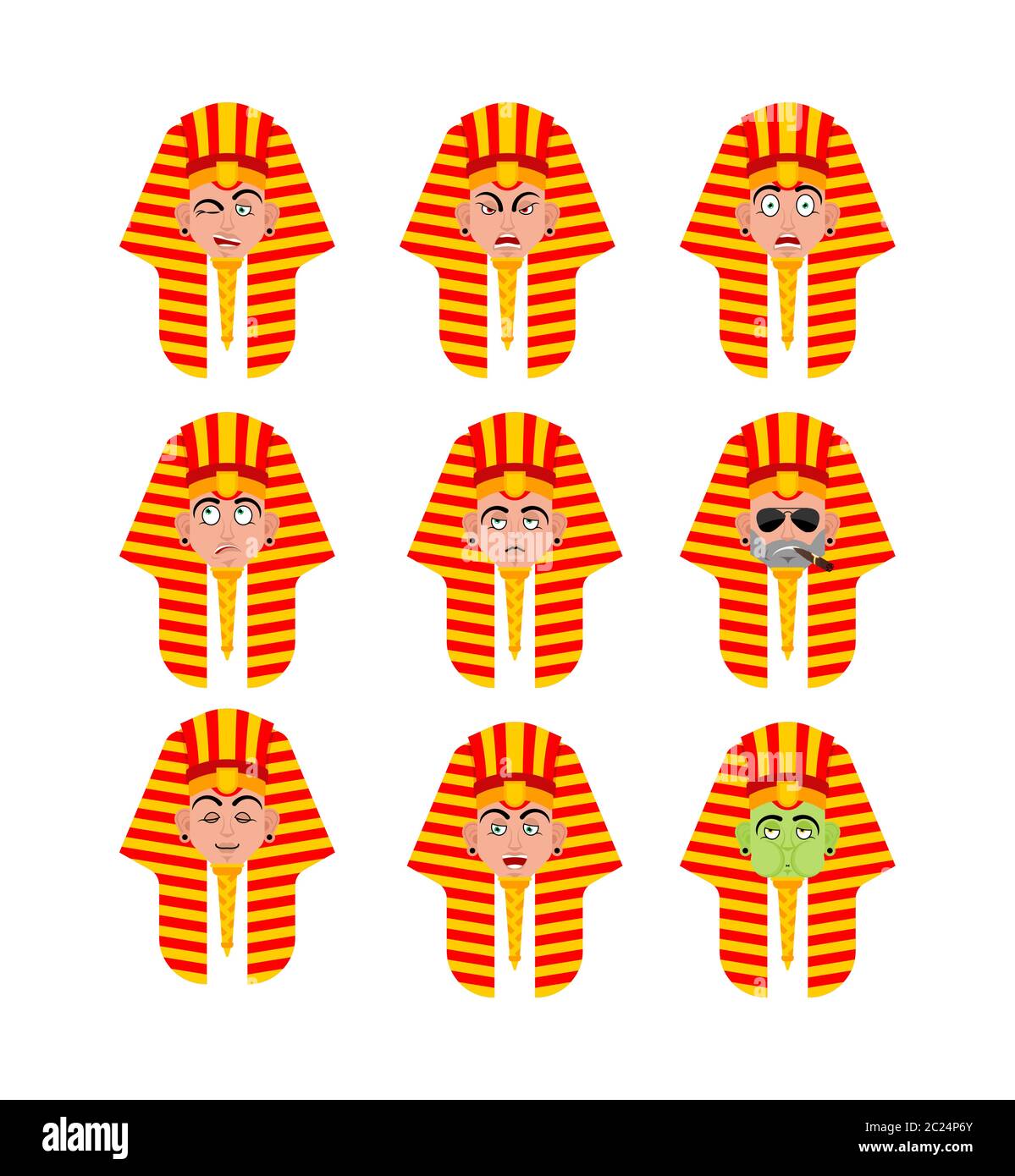 Pharaoh set emoji avatar. sad and angry face. guilty and sleeping ...