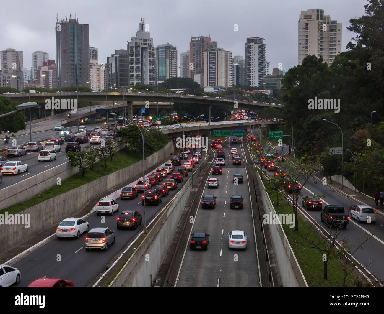 SAO PAULO, BRAZIL - OCT 04, 2018 - Car Traffic on 23 de Maio and Pedro ...