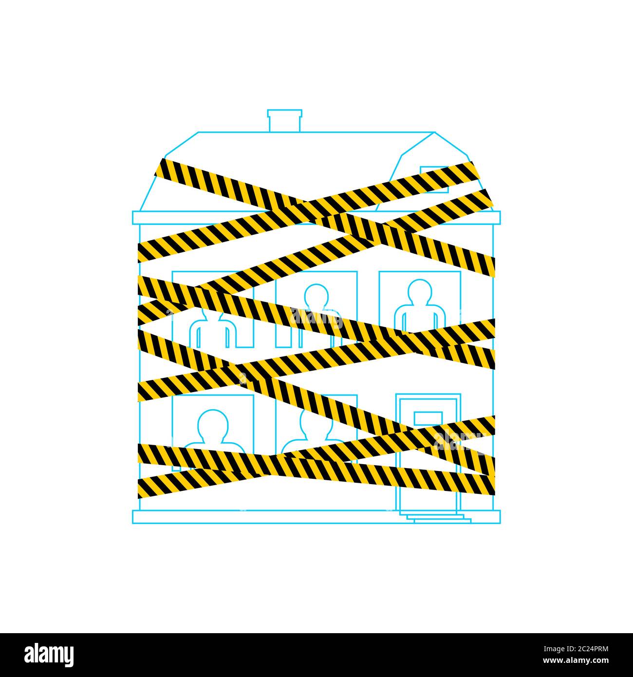 House on self-isolation. House wrapped in yellow tape. Attention is ...
