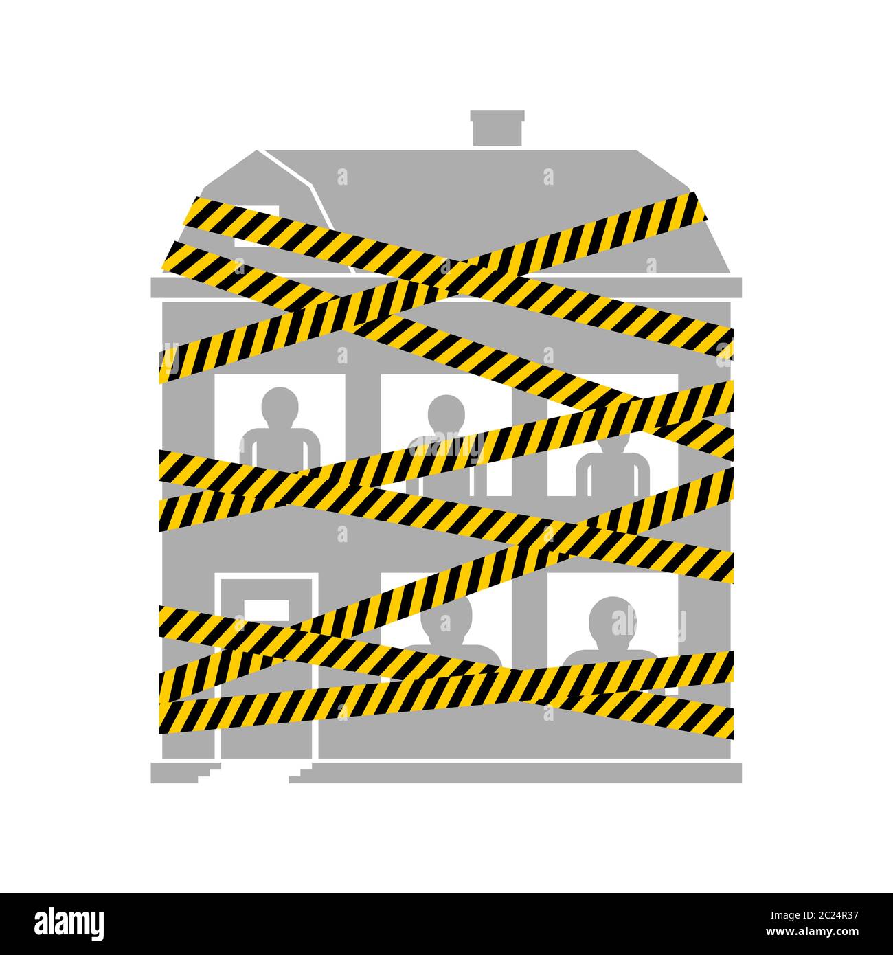 House on self-isolation. House wrapped in yellow tape. Attention is ...