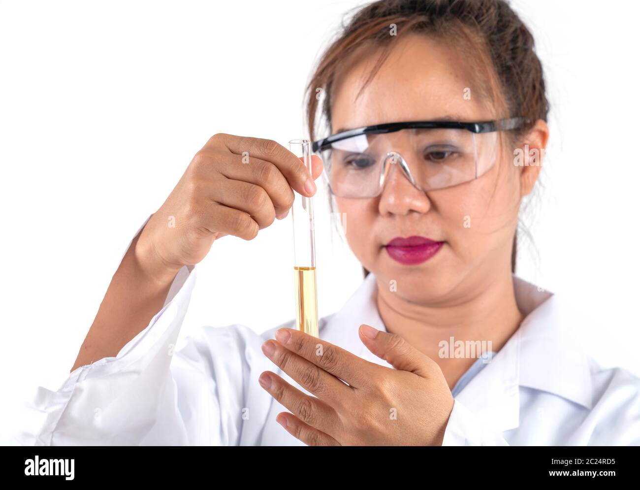 asian woman scientific research looking solution in tube Stock Photo ...