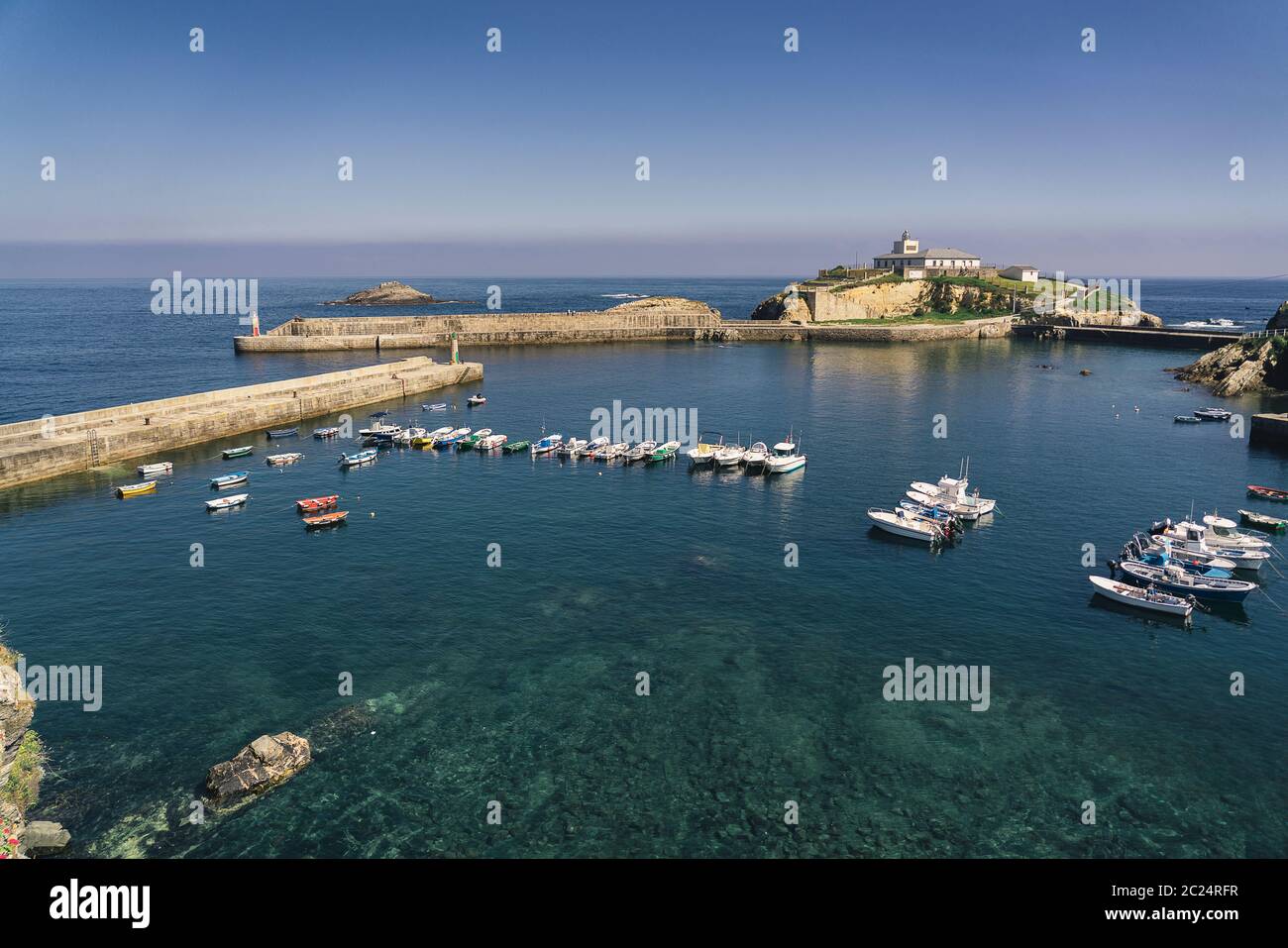 Tapia of Casariego nautical lighthouse scene in Asturias, Spain Stock ...
