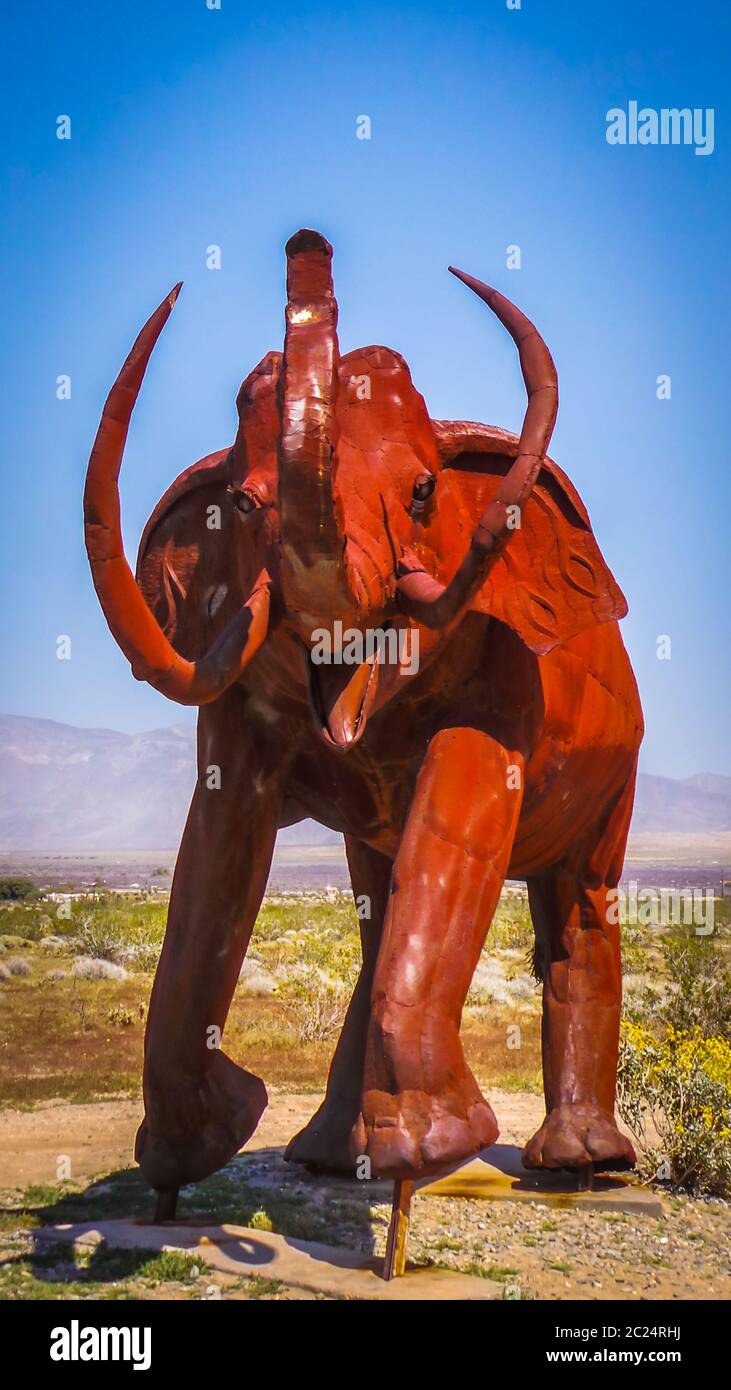 California, USA, March 2019, metal elephant sculpture by the artist ...