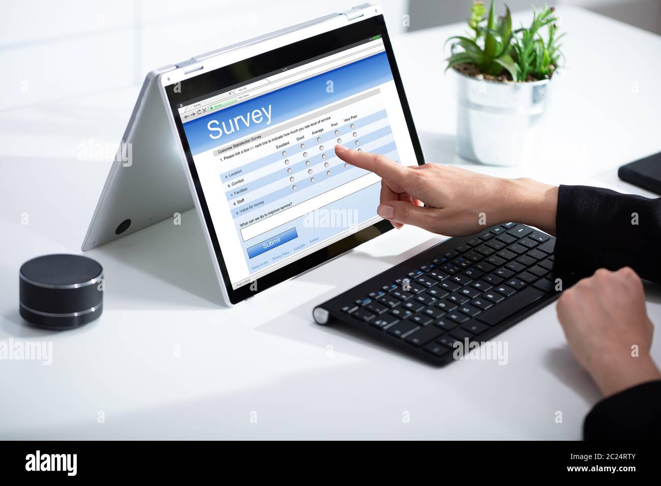 Woman giving online survey hi-res stock photography and images - Alamy
