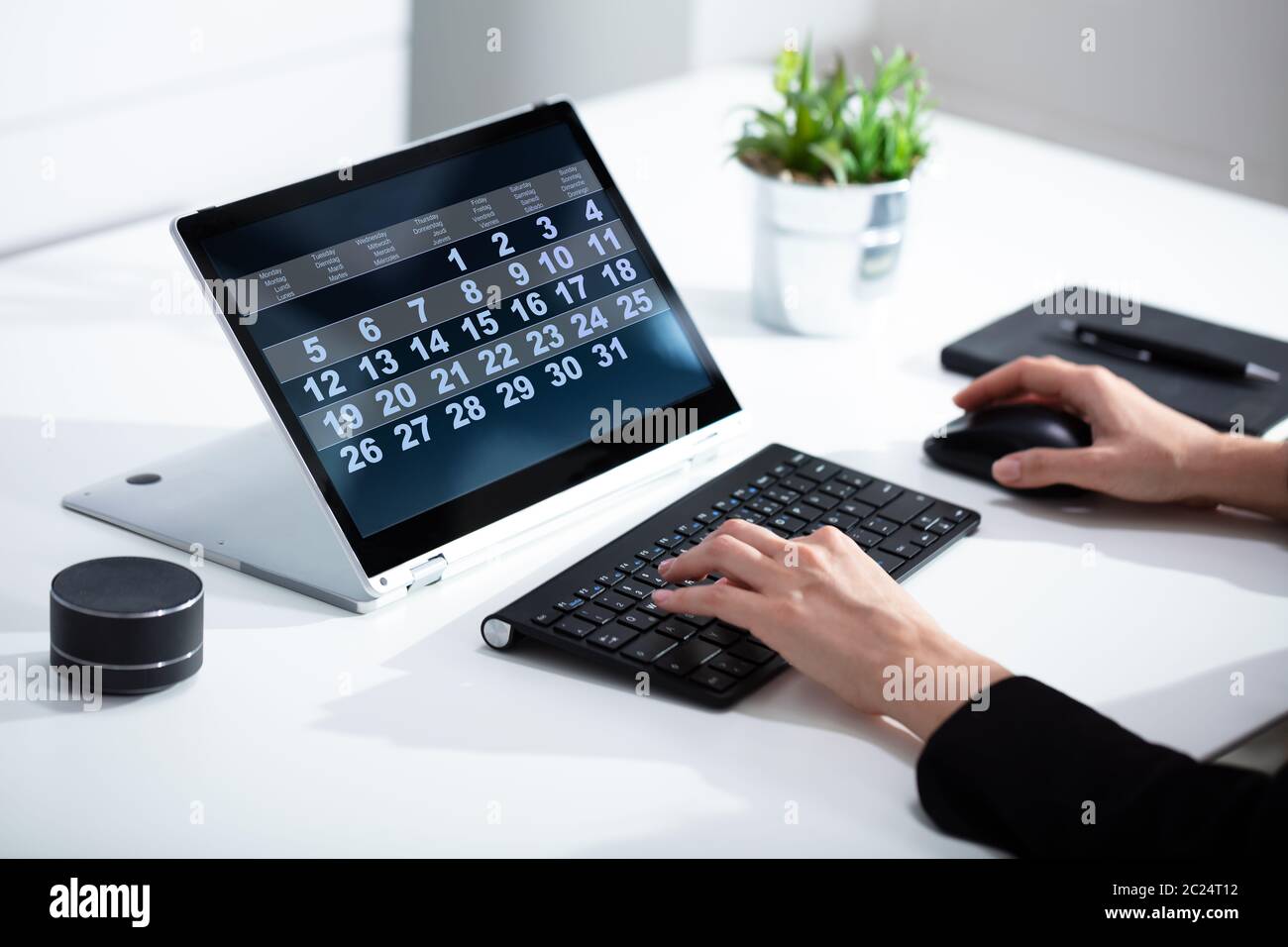 Close-up Of A Business Person Looking At Calendar With Daily Agenda On ...