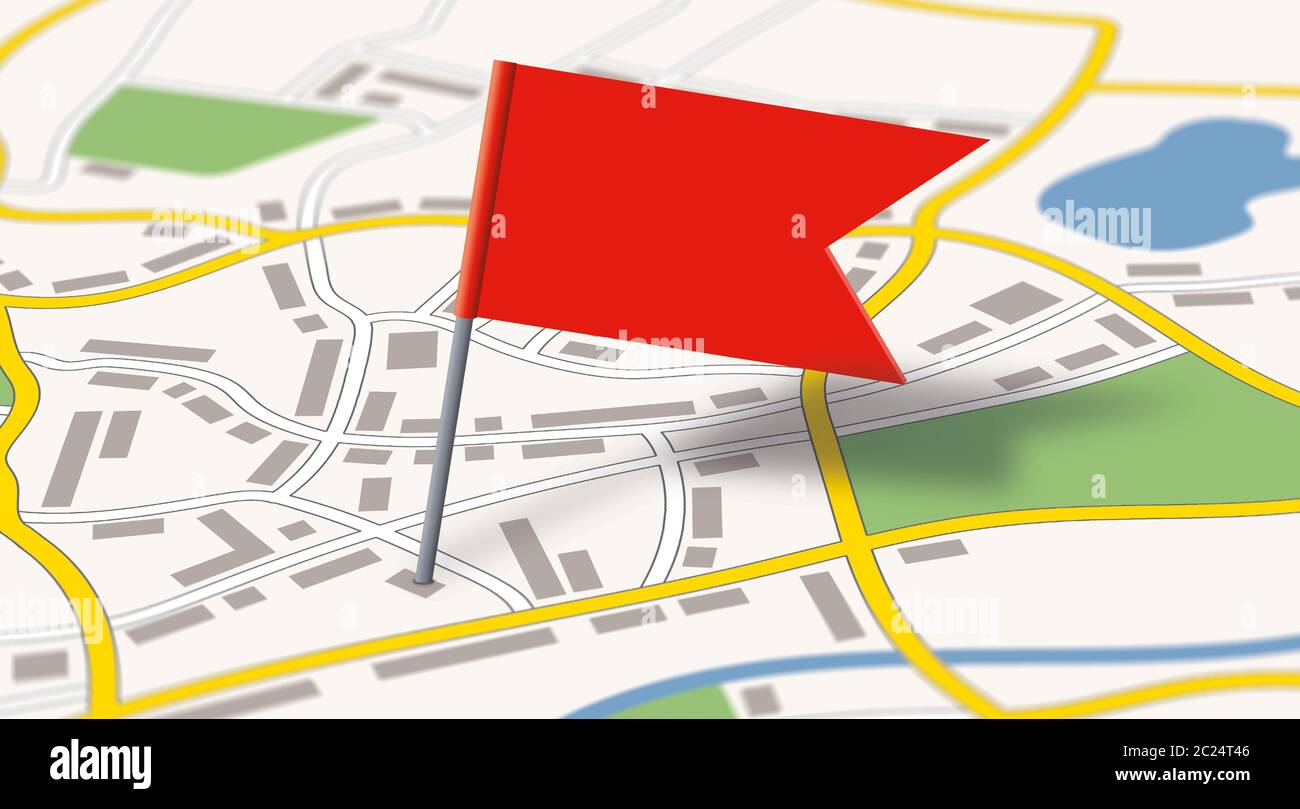 A generic city map with a flag pin Stock Photo - Alamy