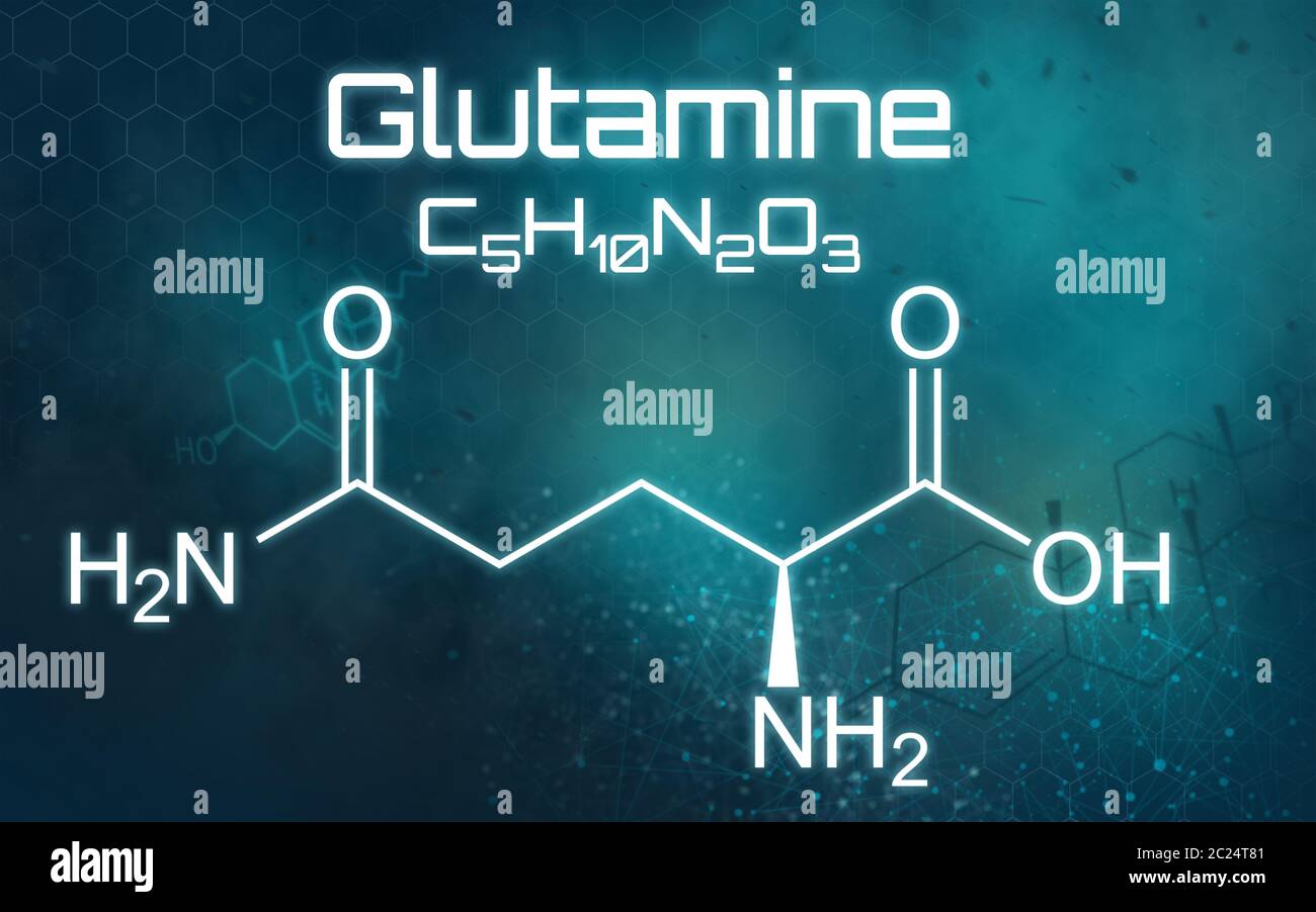 Chemical formula of Glutamine on a futuristic background Stock Photo ...