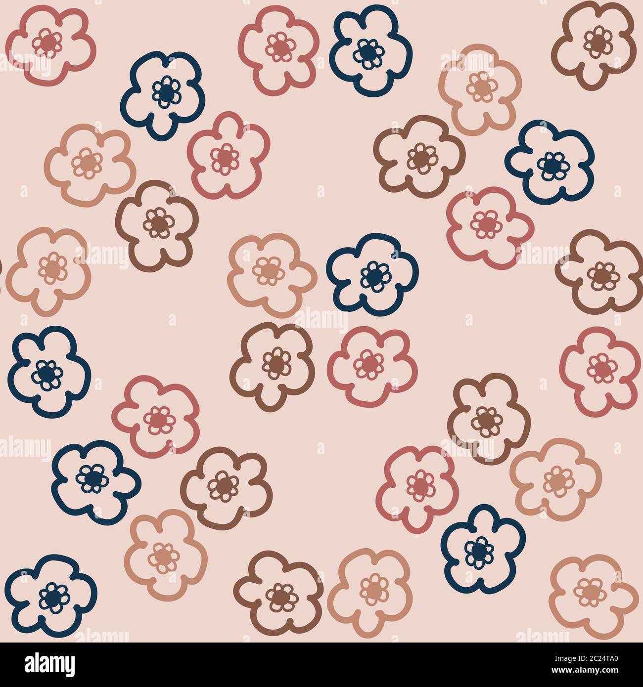 Modern Doodle Daisy Seamless Pattern. Hand Drawn Scribble Flower Repeat ...