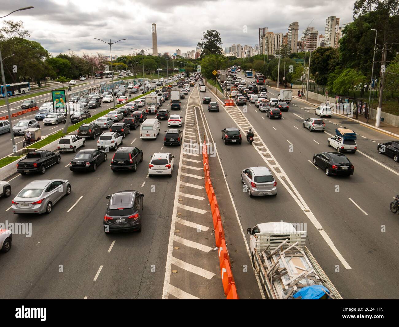 SAO PAULO, BRAZIL - OCT 04, 2018 - Car Traffic on 23 de Maio and Pedro ...