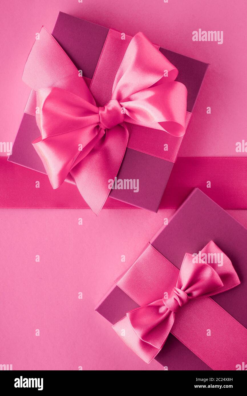 Pink gift boxes, feminine style flatlay background Stock Photo - Alamy