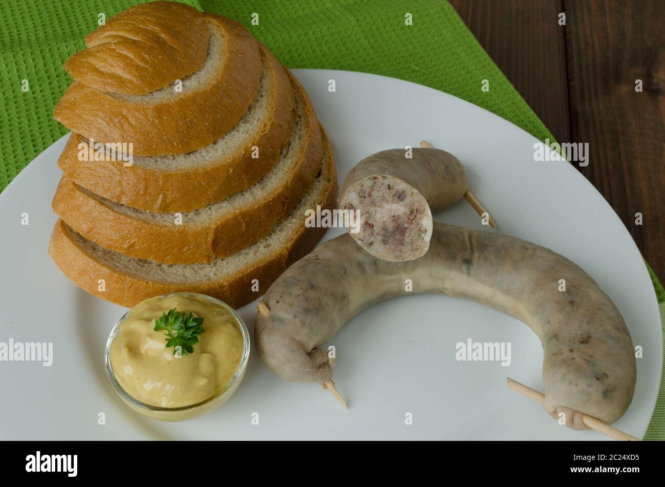 Czech sausage of pig slaughter, with bread and mustard Stock Photo - Alamy