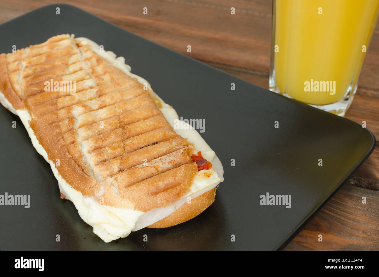Panini sandwiches italien with paprica, cheese, eggs and ham Stock ...
