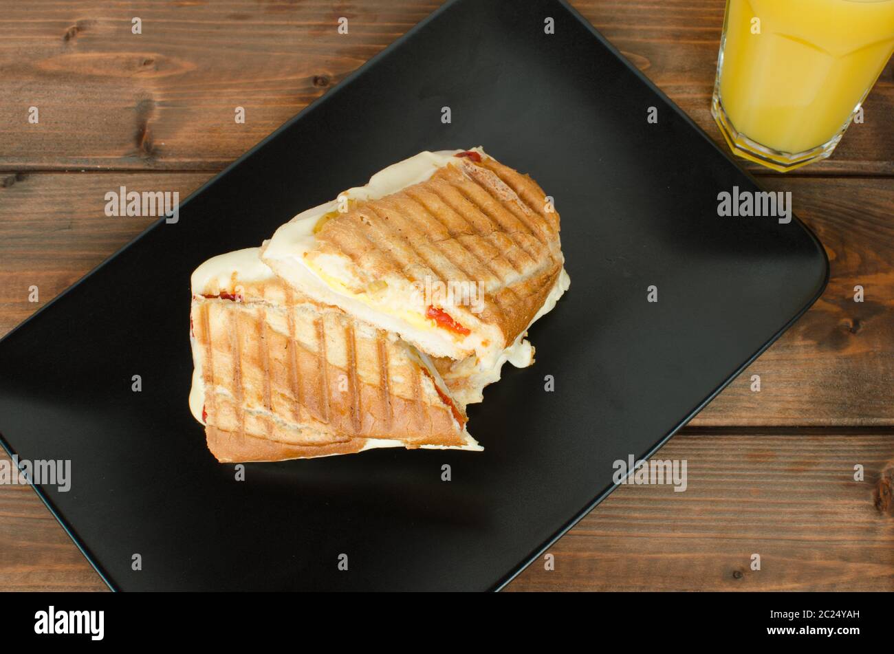 Panini sandwiches italien with paprica, cheese, eggs and ham Stock ...