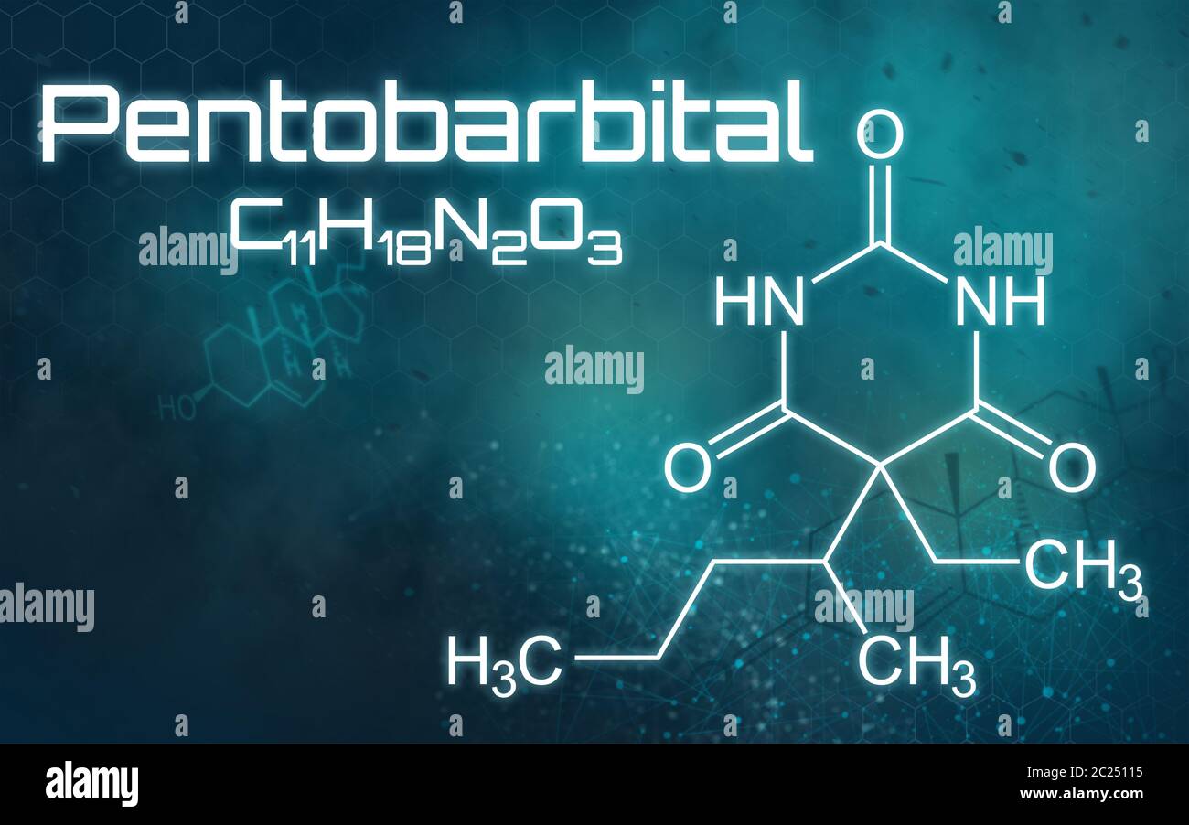 Chemical formula of Pentobarbital on a futuristic background Stock ...