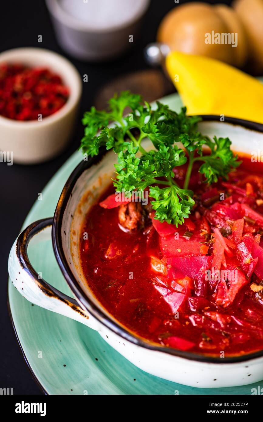 Traditional ukrainian soup borscht Stock Photo - Alamy