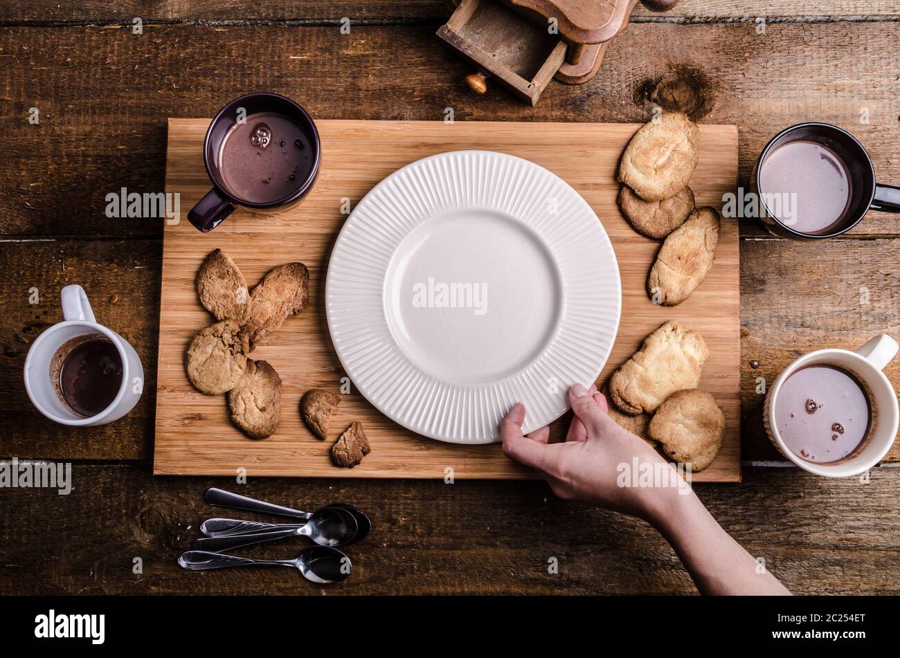 Homemade hot chocolate, homemade butter cookies, cream puffs Stock ...