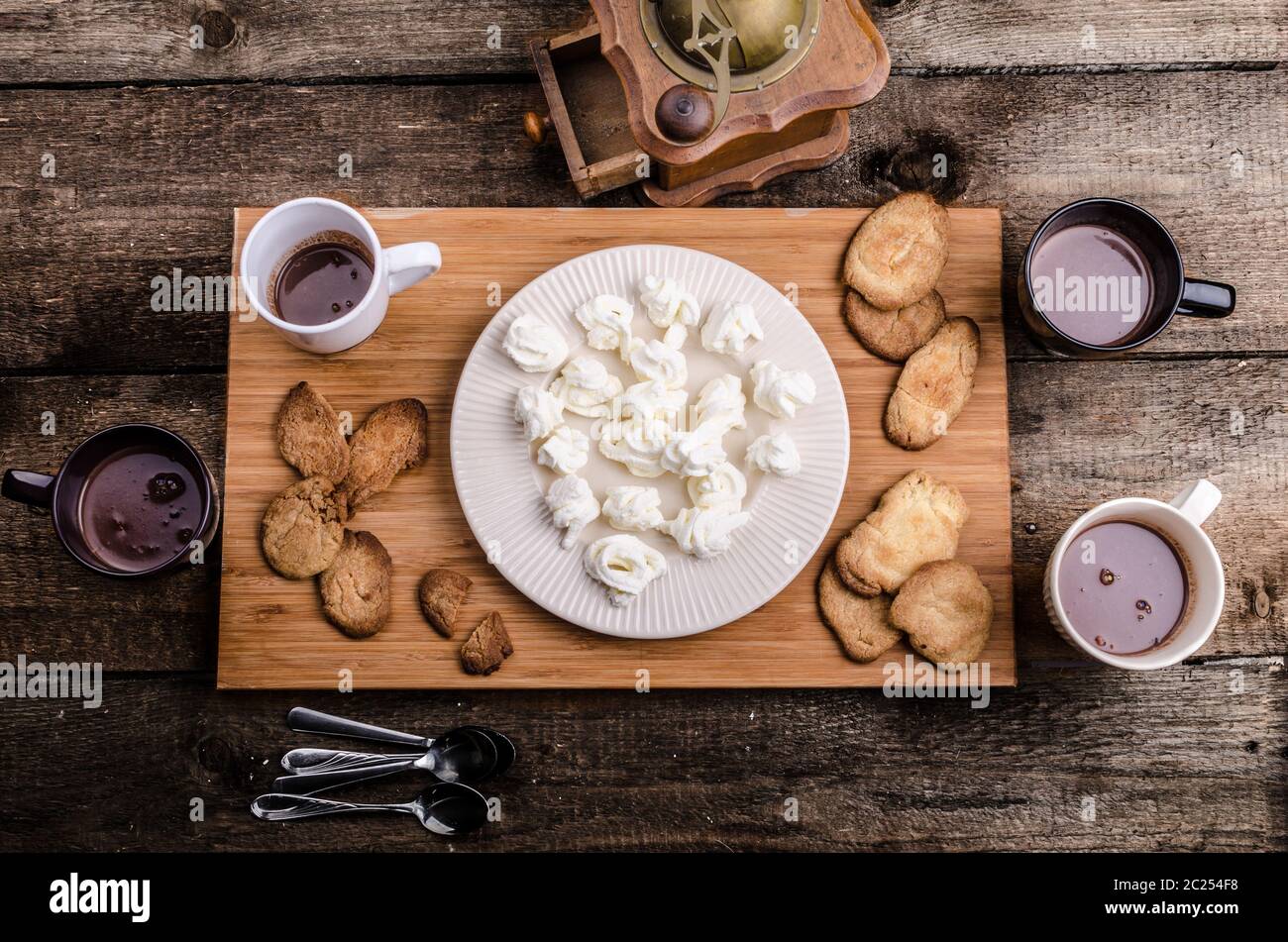 Homemade hot chocolate, homemade butter cookies, cream puffs Stock ...