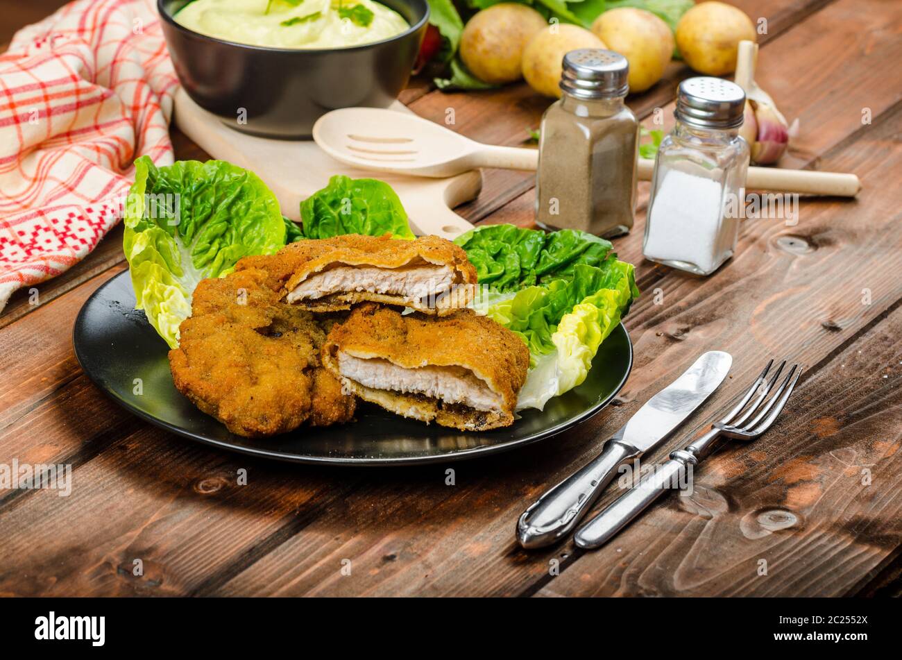 Wiener Schnitzel with mashed potato, veal meal, original and delicious ...