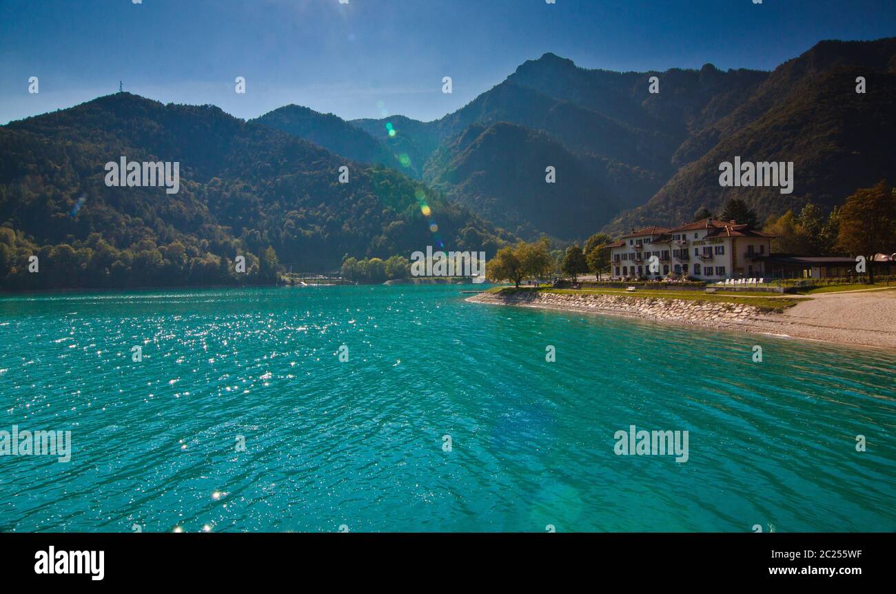 Mountain Lake Lago di Ledro in Italy Stock Photo - Alamy