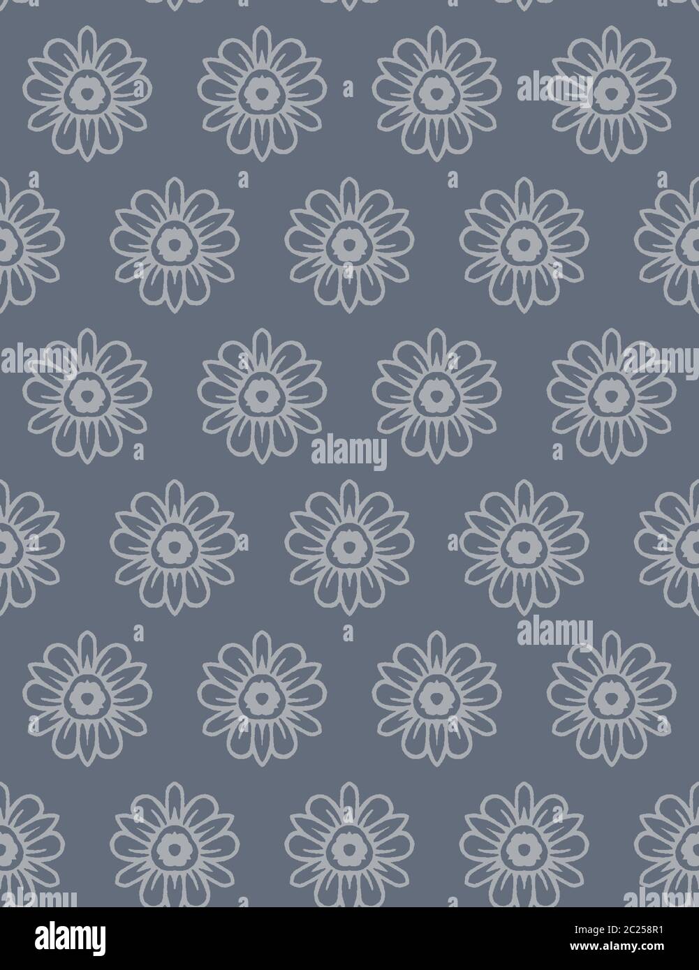 Steel Grey Naive Daisy Bloom Seamless Pattern. Hand Drawn Monochrome ...