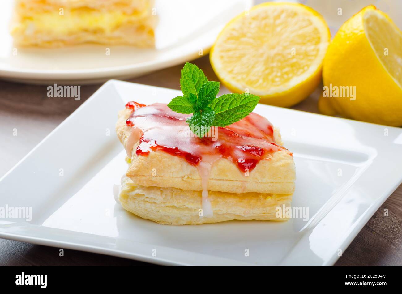 Cake from flaky pastry with jam and cranberries, all homemade Stock ...