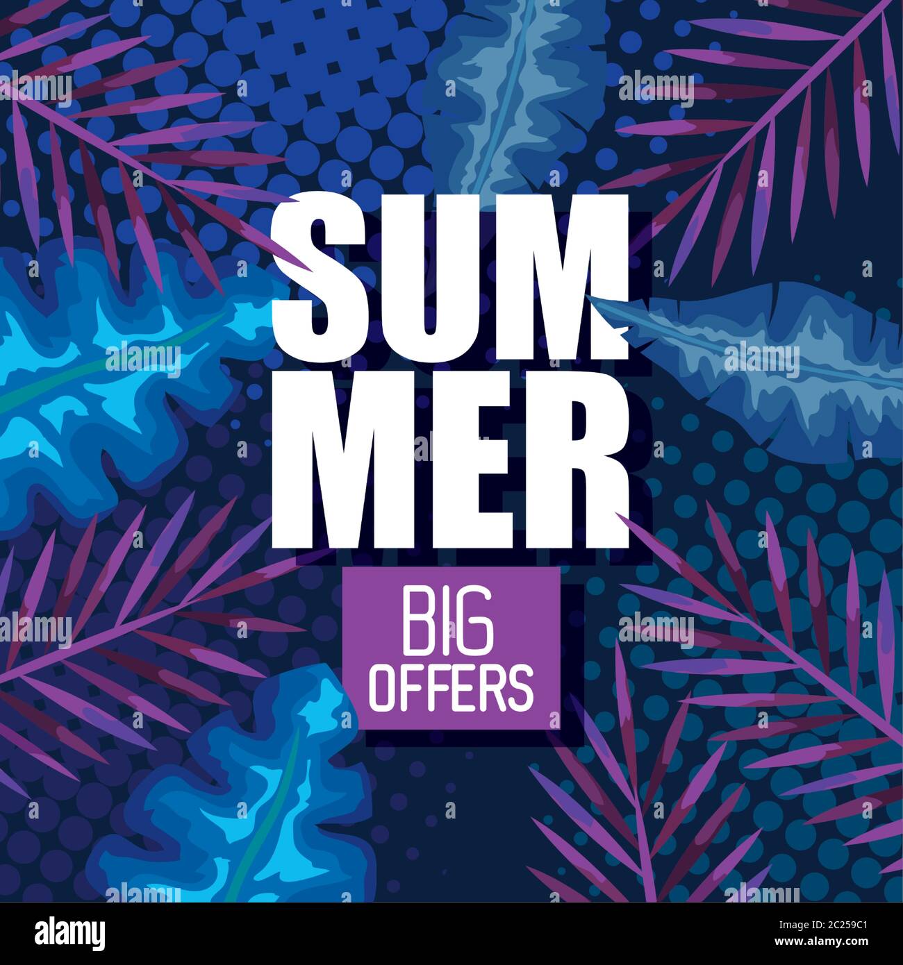 summer big offers sale banner with tropical leaves background, exotic ...