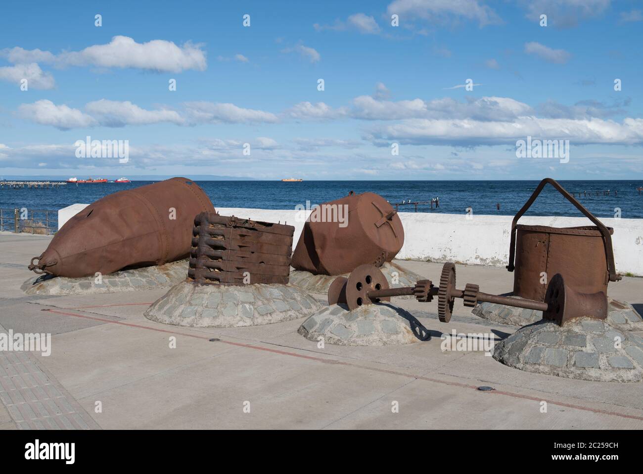 Modern Art sculpture on the historic waterfront of Punta Arenas, Chile ...