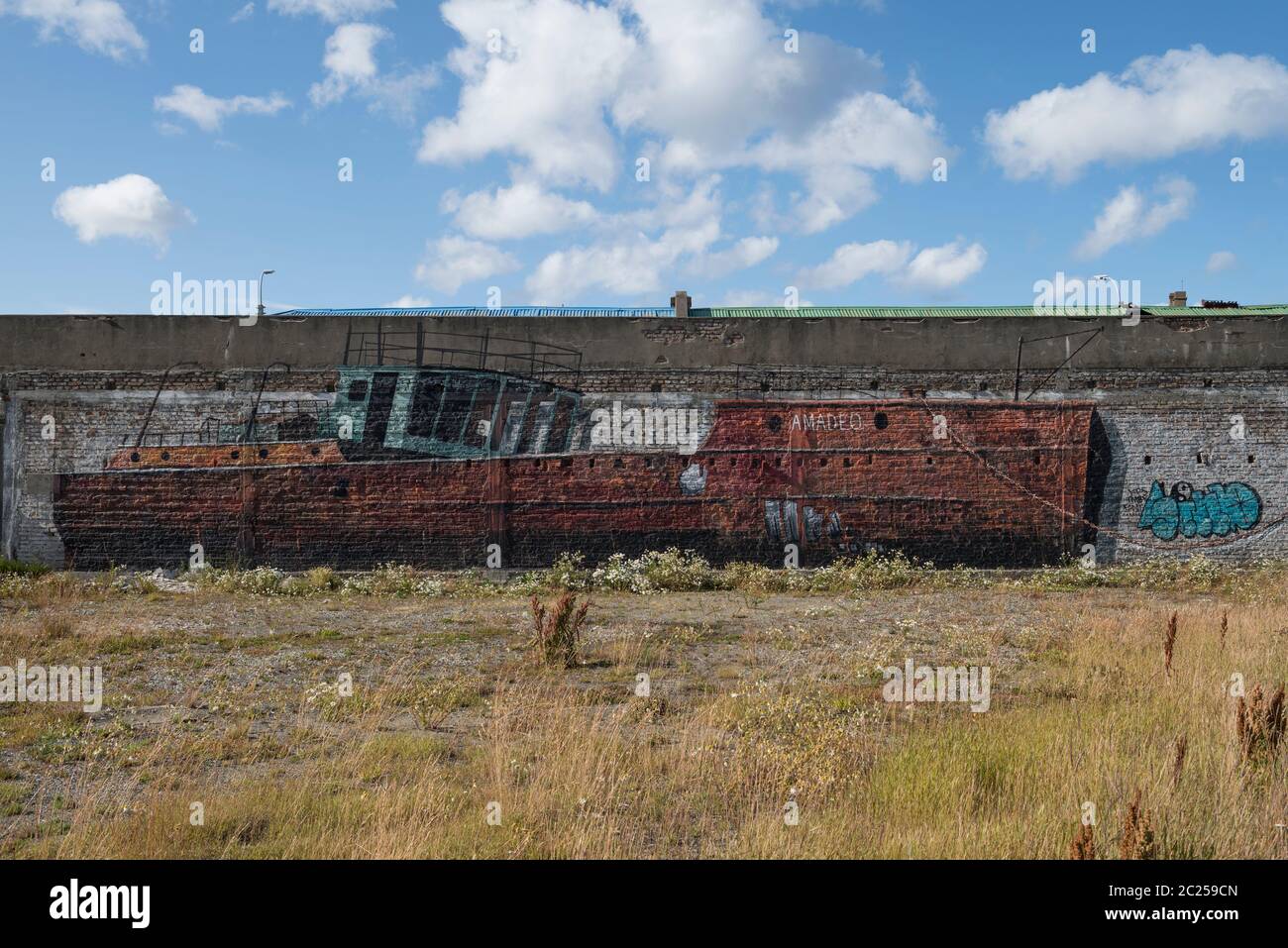 Mural of the Steamship Amadeo (which was beached in 1932) on a Building ...