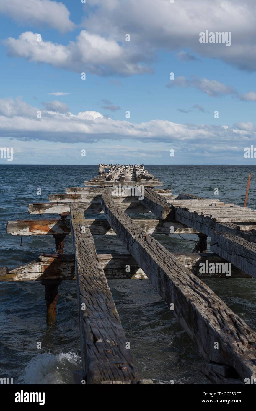 A derelict pier on the historic waterfront of Punta Arenas, Chile ...