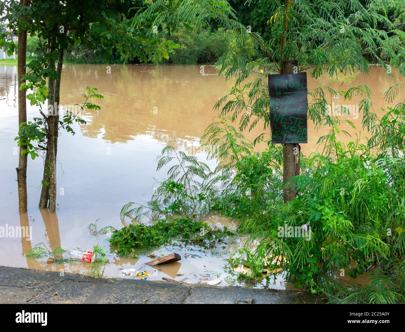 CAPIVARI, BRAZIL - JAN 06, 2019 - Flooded Soccer field - Capivari river ...