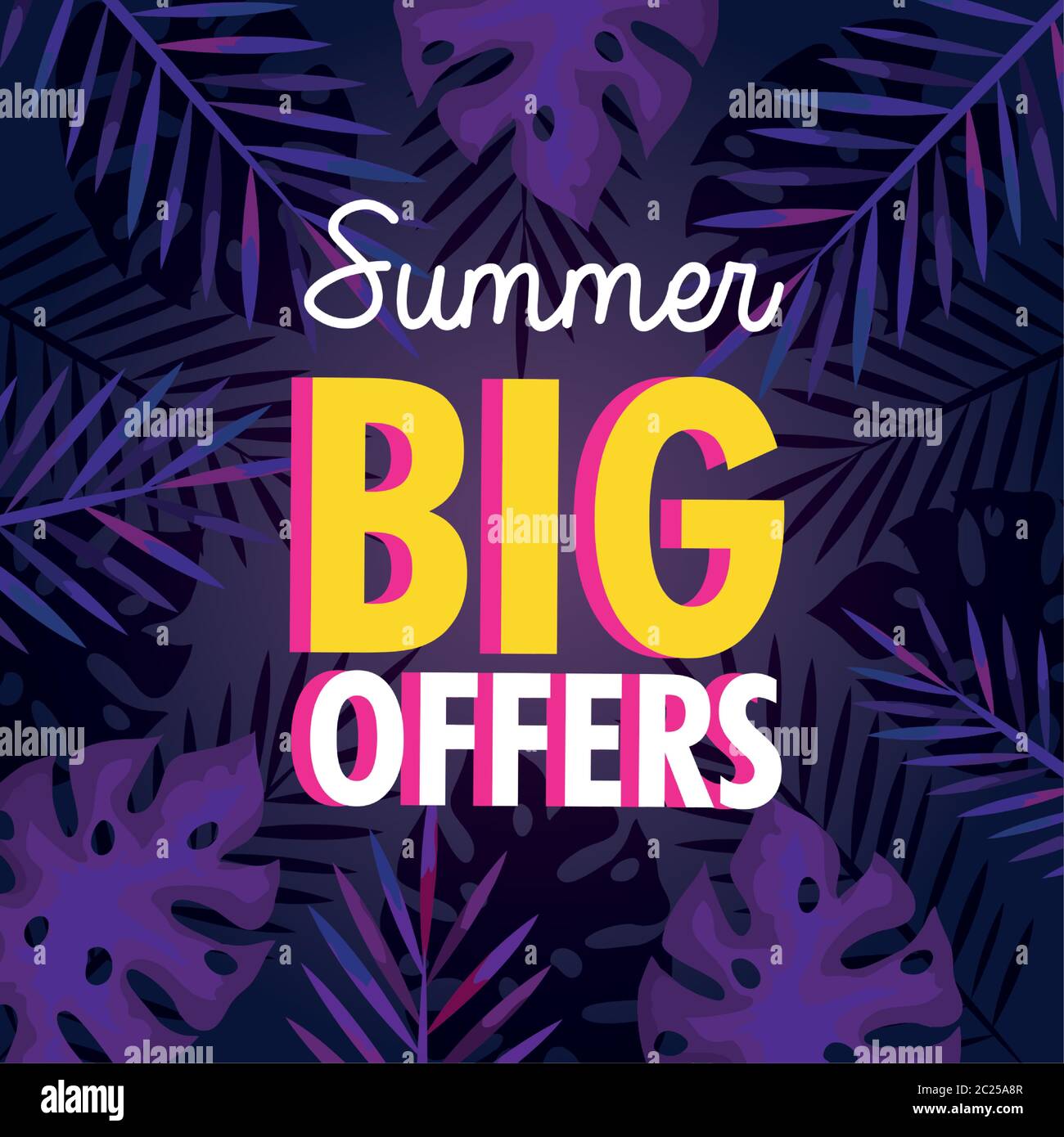 summer big offers sale banner with tropical leaves background, exotic ...