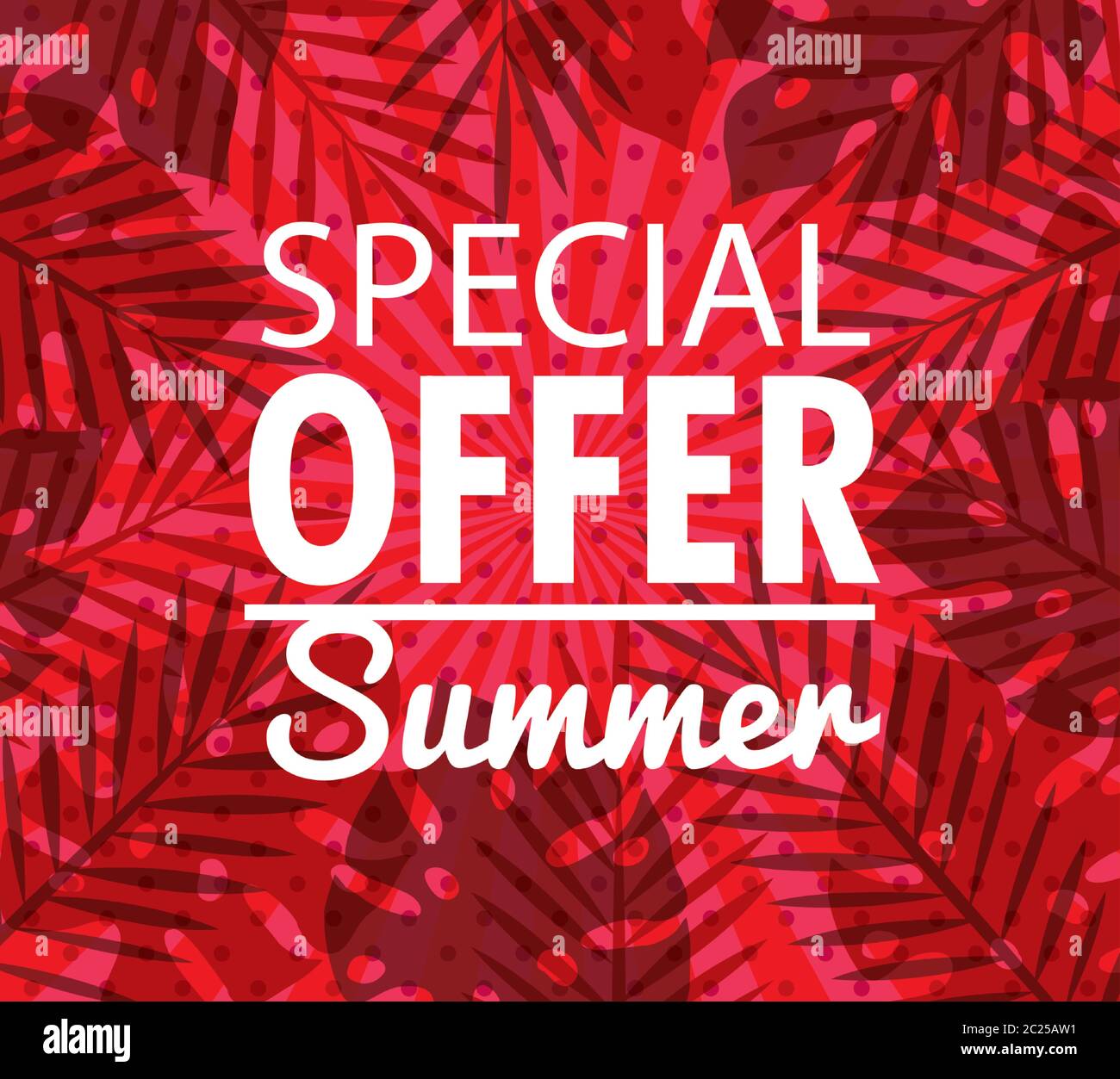 special offer summer, banner with tropical leaves background, exotic ...