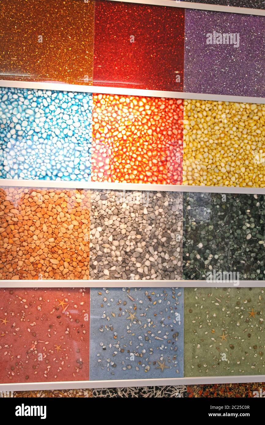 Various Colorful Glass Tiles at Wall Shelf Stock Photo - Alamy