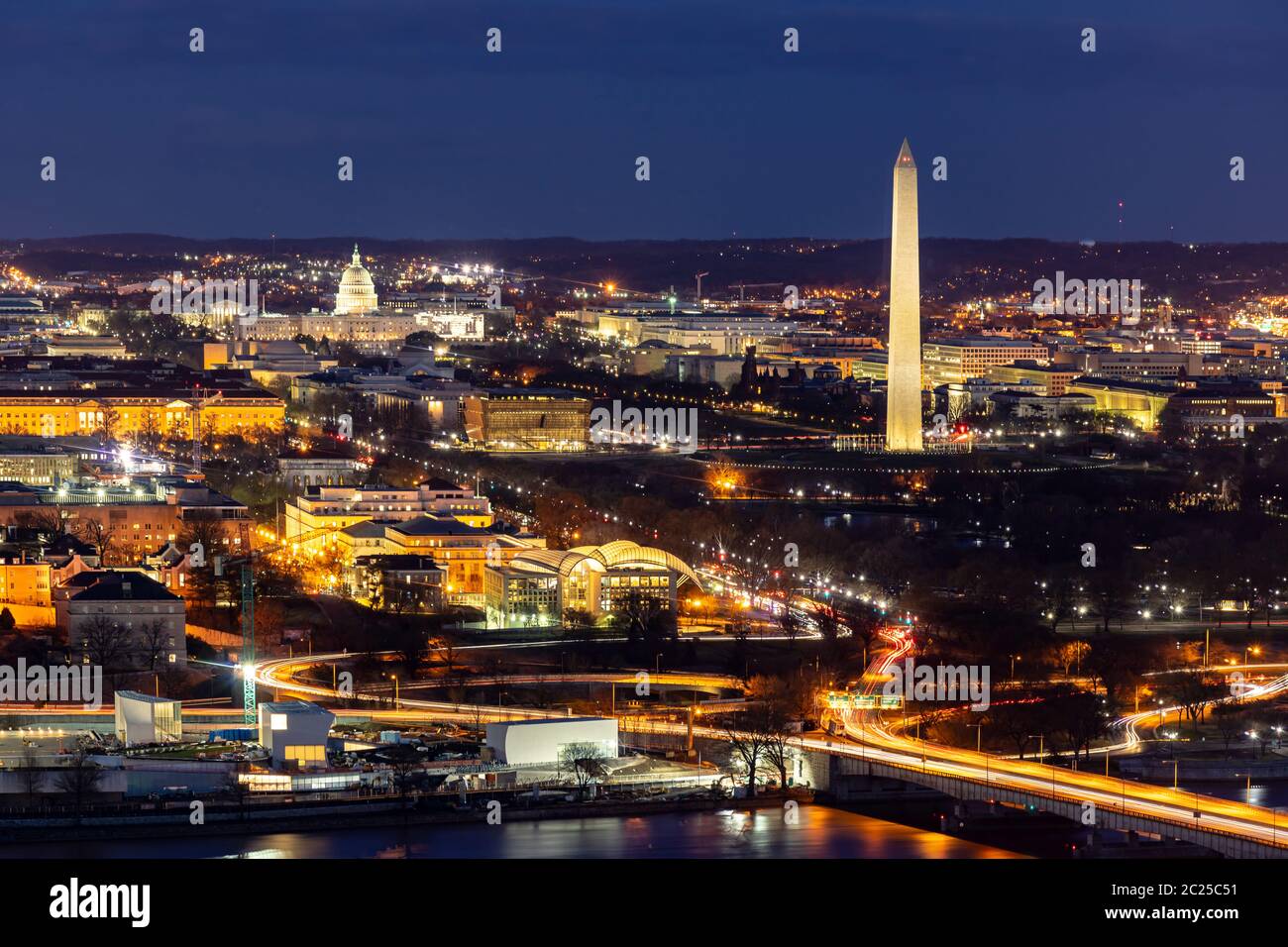Aerial view of Washington DC cityscape from Arlington Virginia USA ...