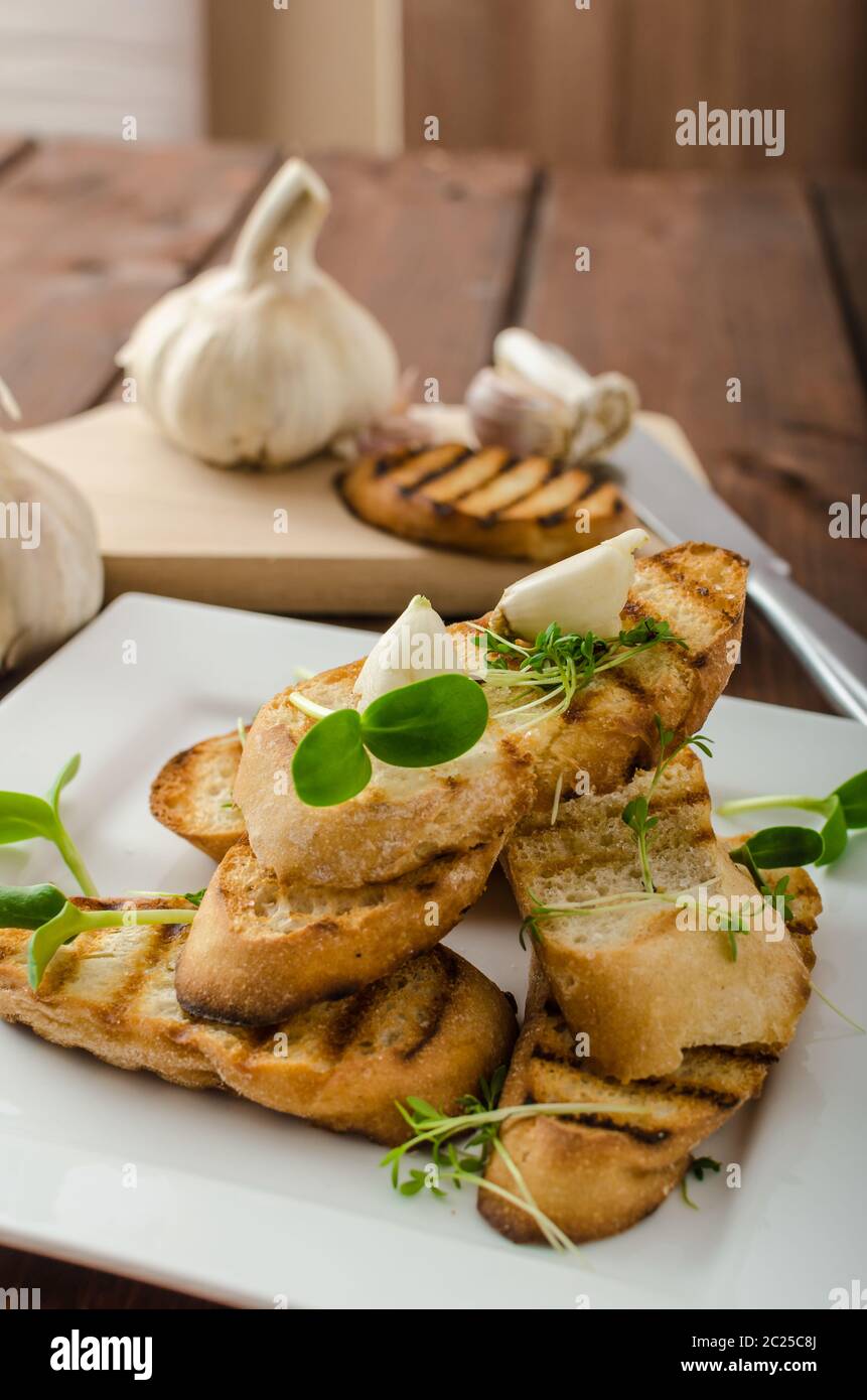 Garlic toast toasted panini sprinkled in microgreens, everything pure ...