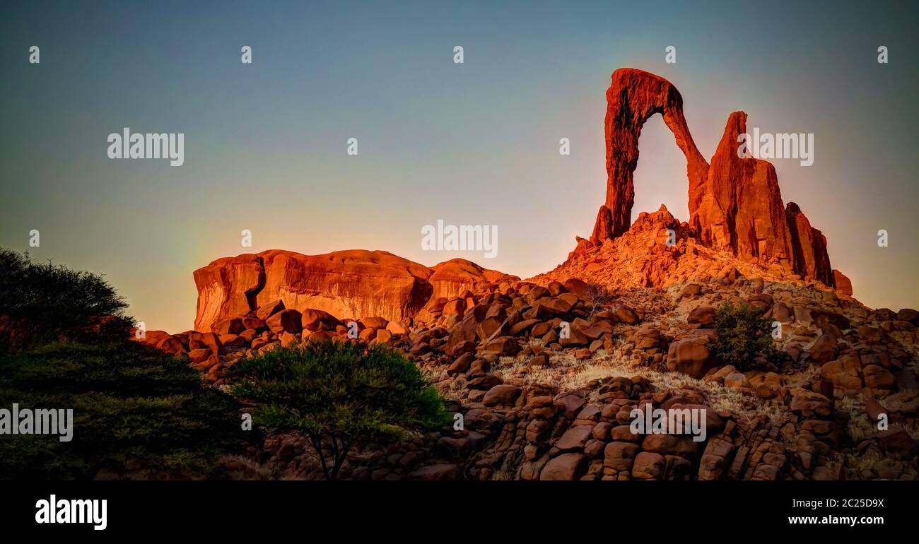 Abstract Rock formation at plateau Ennedi aka window arch in Chad Stock ...