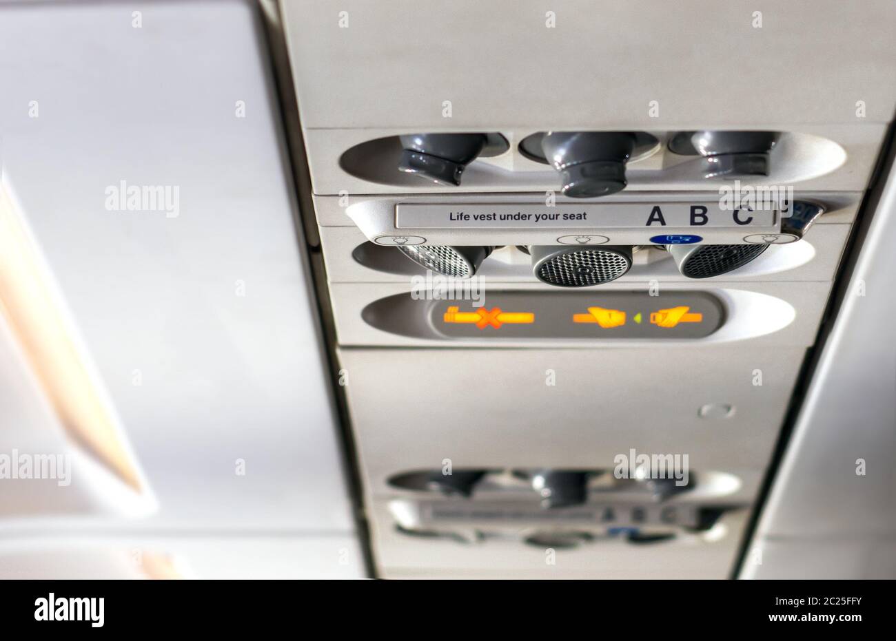 Control panel inside a flight cabin of an airplane Stock Photo - Alamy
