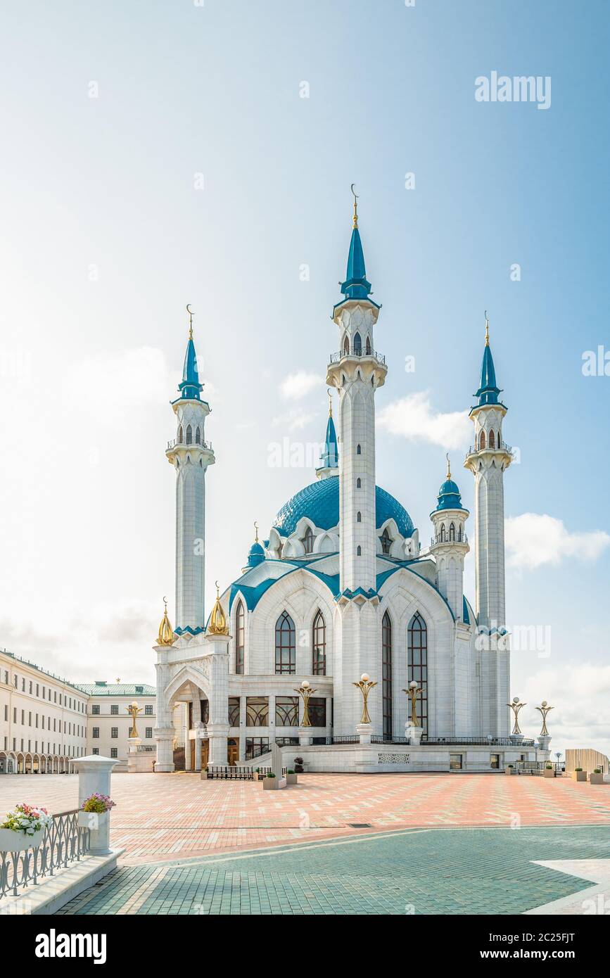 Muslim mosque Kul-Sharif in Kazan against the blue sky and clouds Stock ...