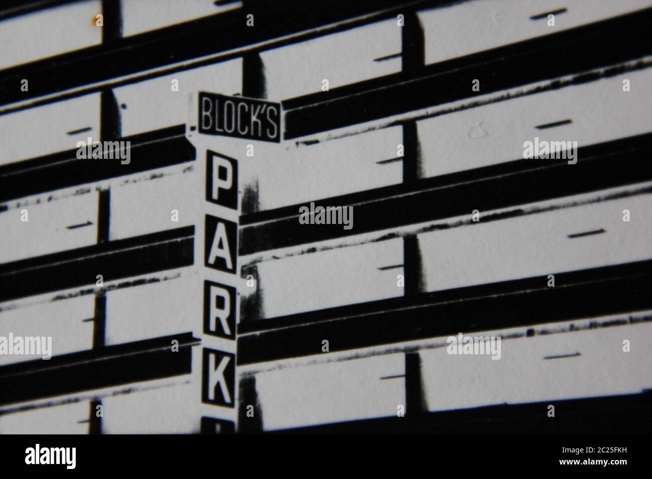 Fine 70s vintage black and white extreme photography of Block's parking ...