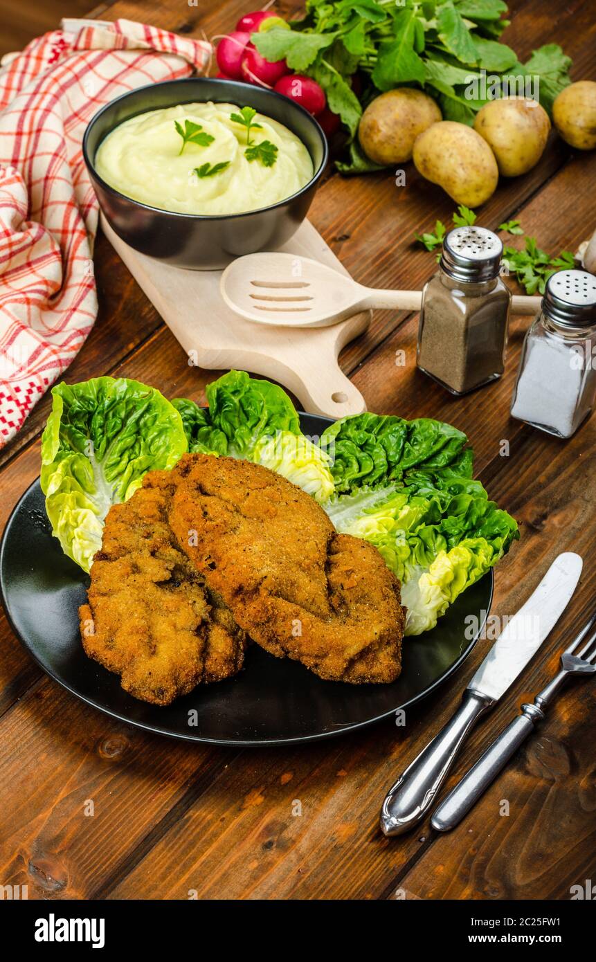 Wiener Schnitzel with mashed potato, veal meal, original and delicious ...