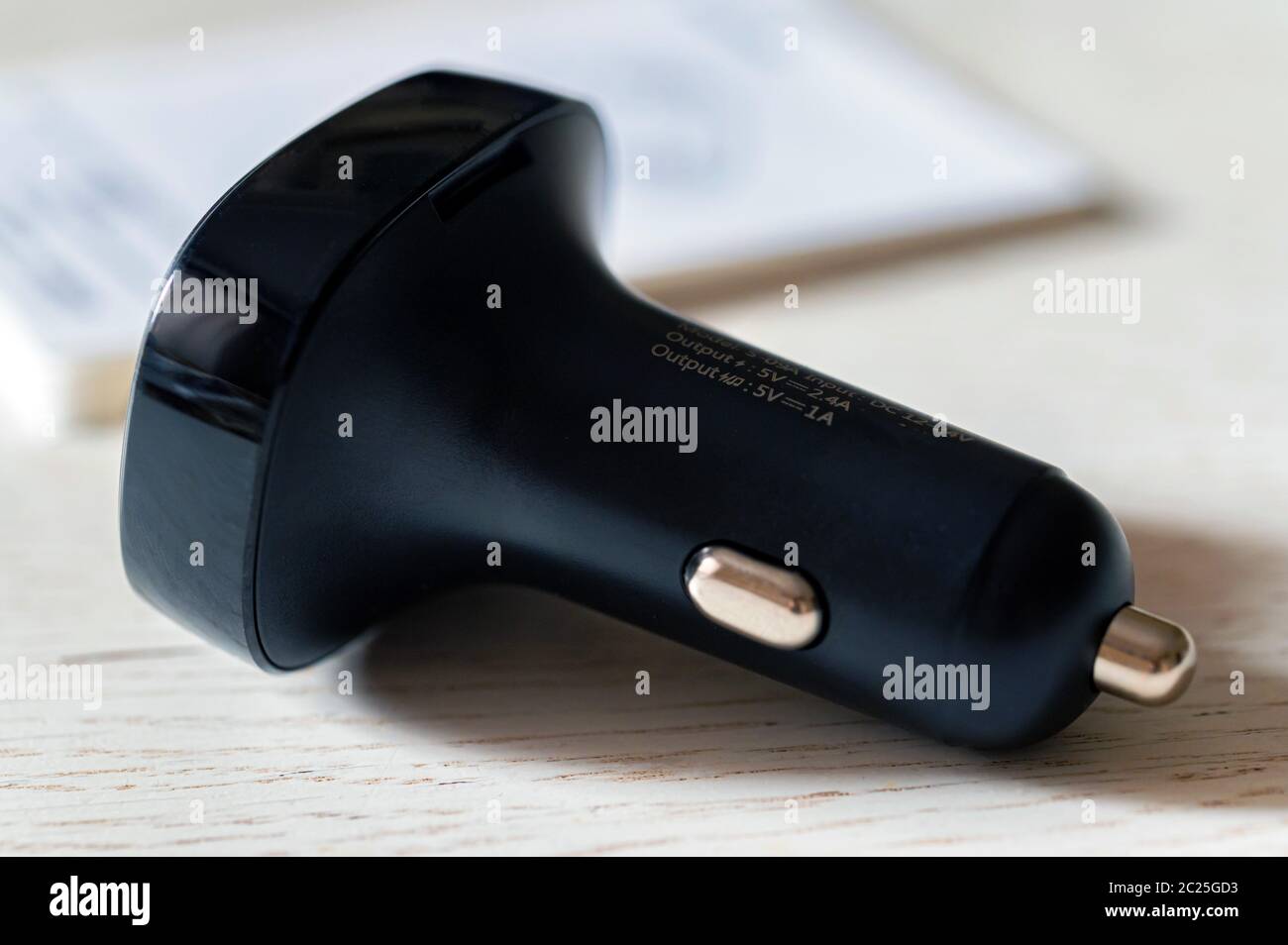 Black USB electronics device car charger with Hands Free and FM ...