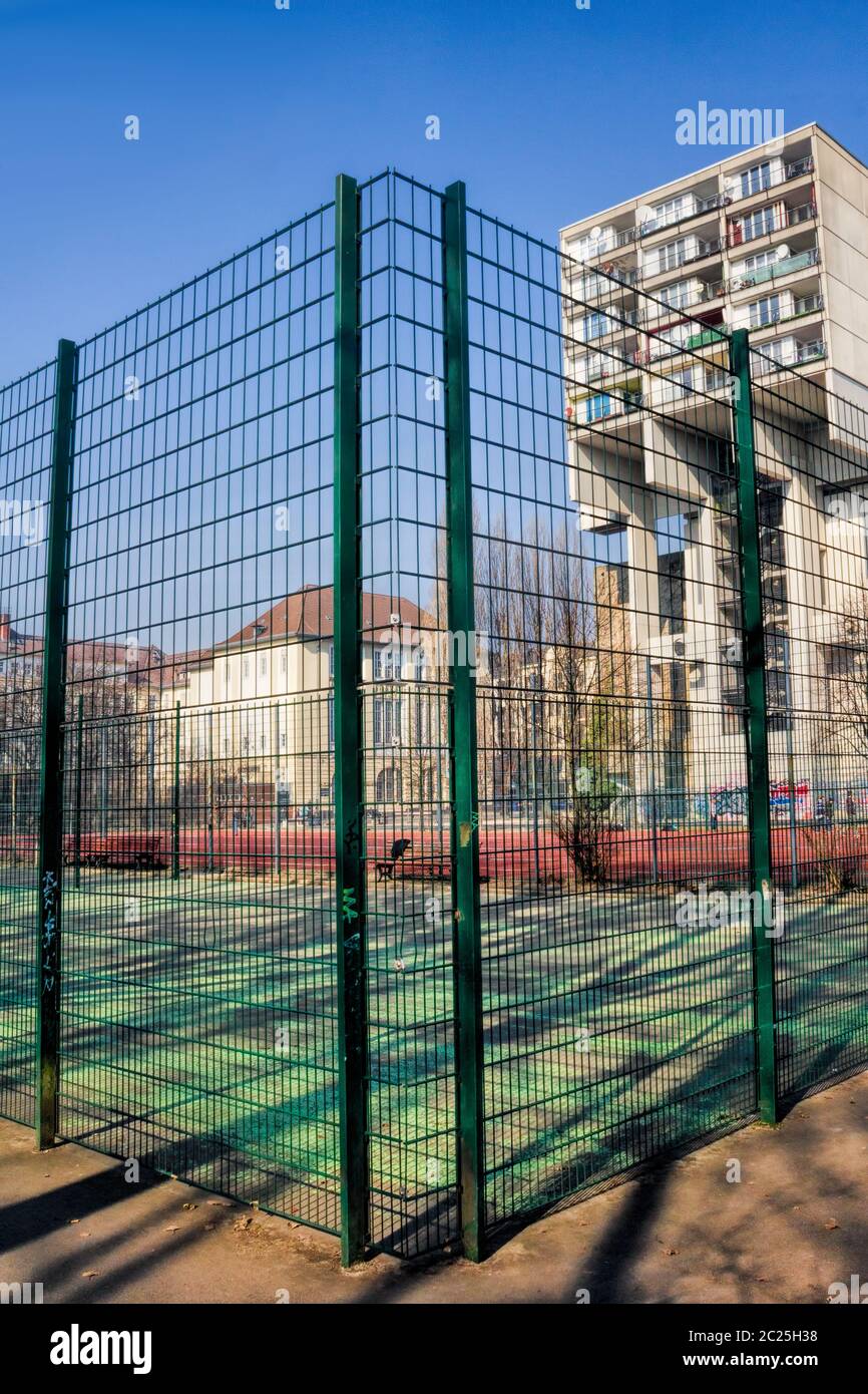 Football pitch in a prefabricated district of Berlin, Germany Stock ...