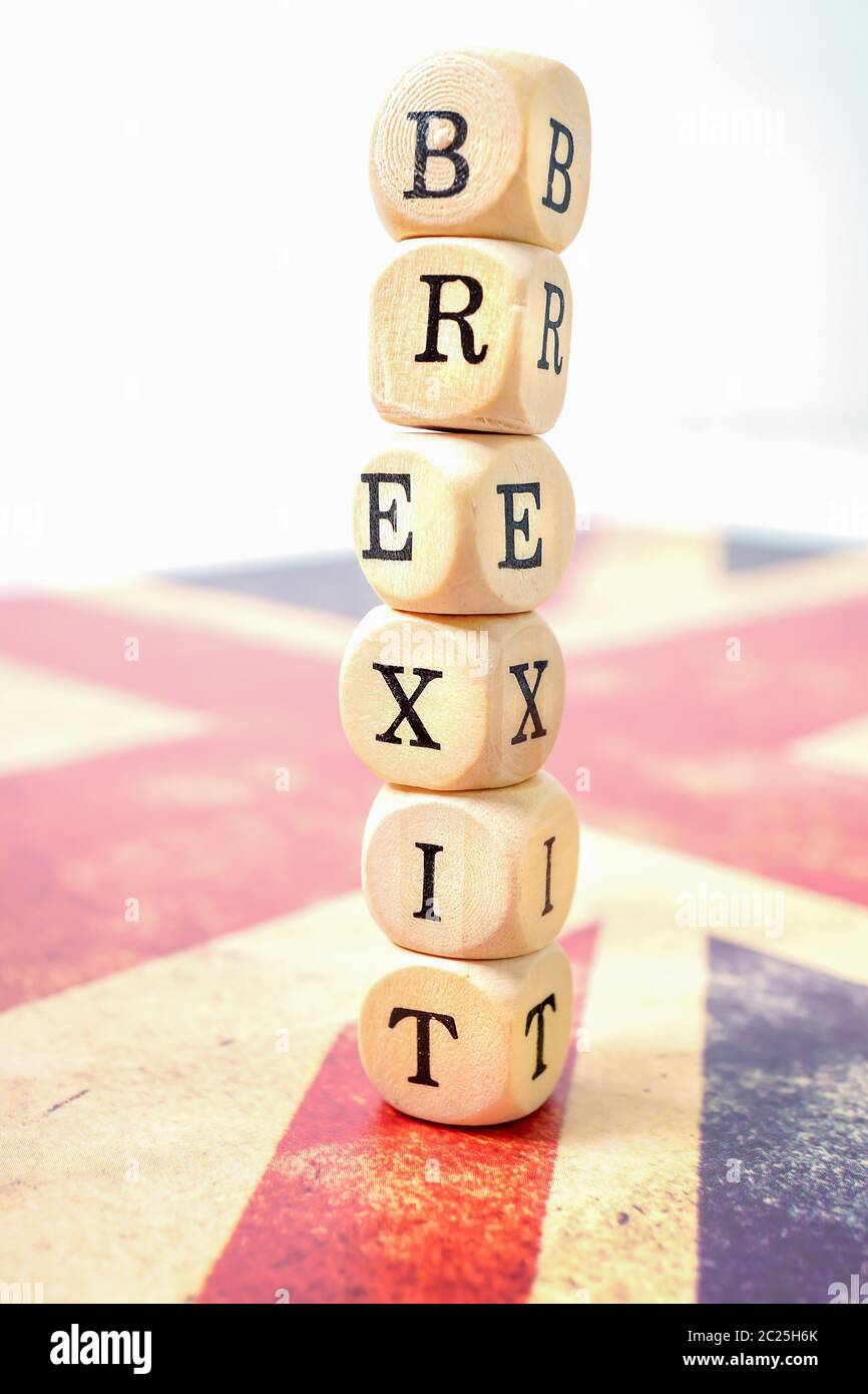 Brexit letter cube on Union Jack Stock Photo - Alamy