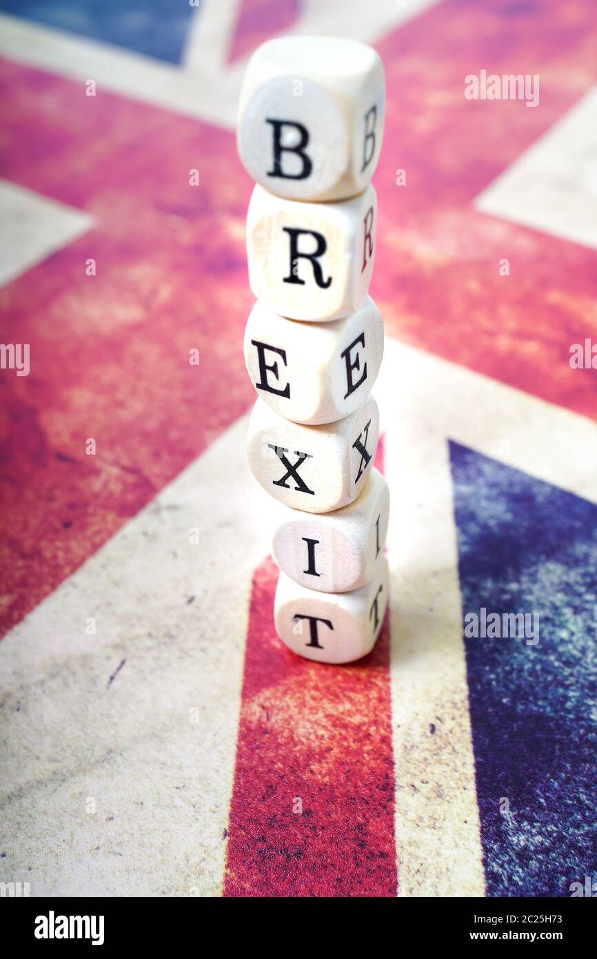 Brexit letter cube on Union Jack Stock Photo - Alamy