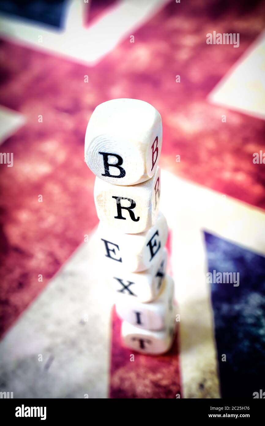 Brexit letter cube on Union Jack Stock Photo - Alamy
