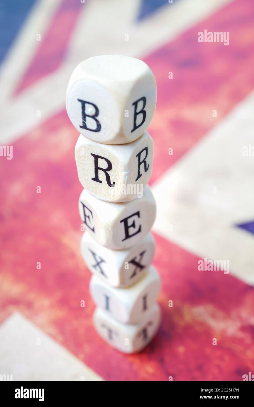 Brexit letter cube on Union Jack Stock Photo - Alamy